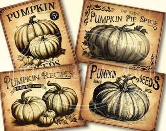 Vintage Pumpkin & Flowers Sign Printable, Thanksgiving Pumpkin Tags ...