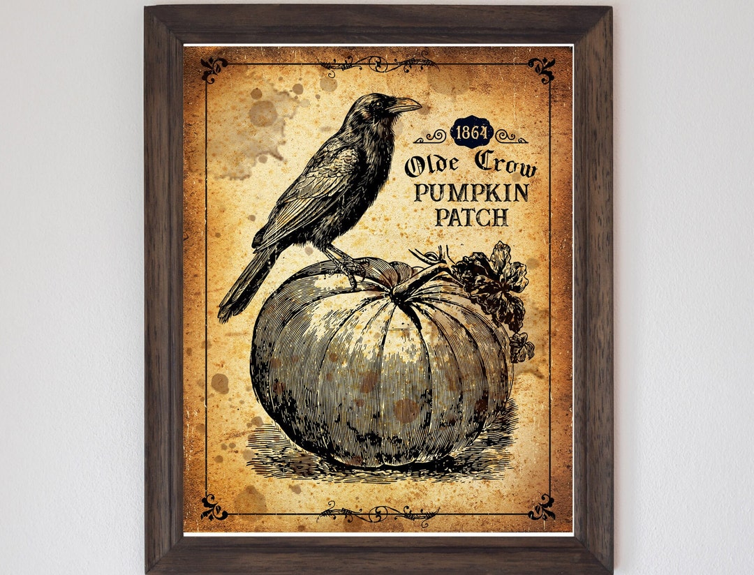 Vintage Halloween Pumpkin Crow Print, Victorian Fall Decor (digital ...