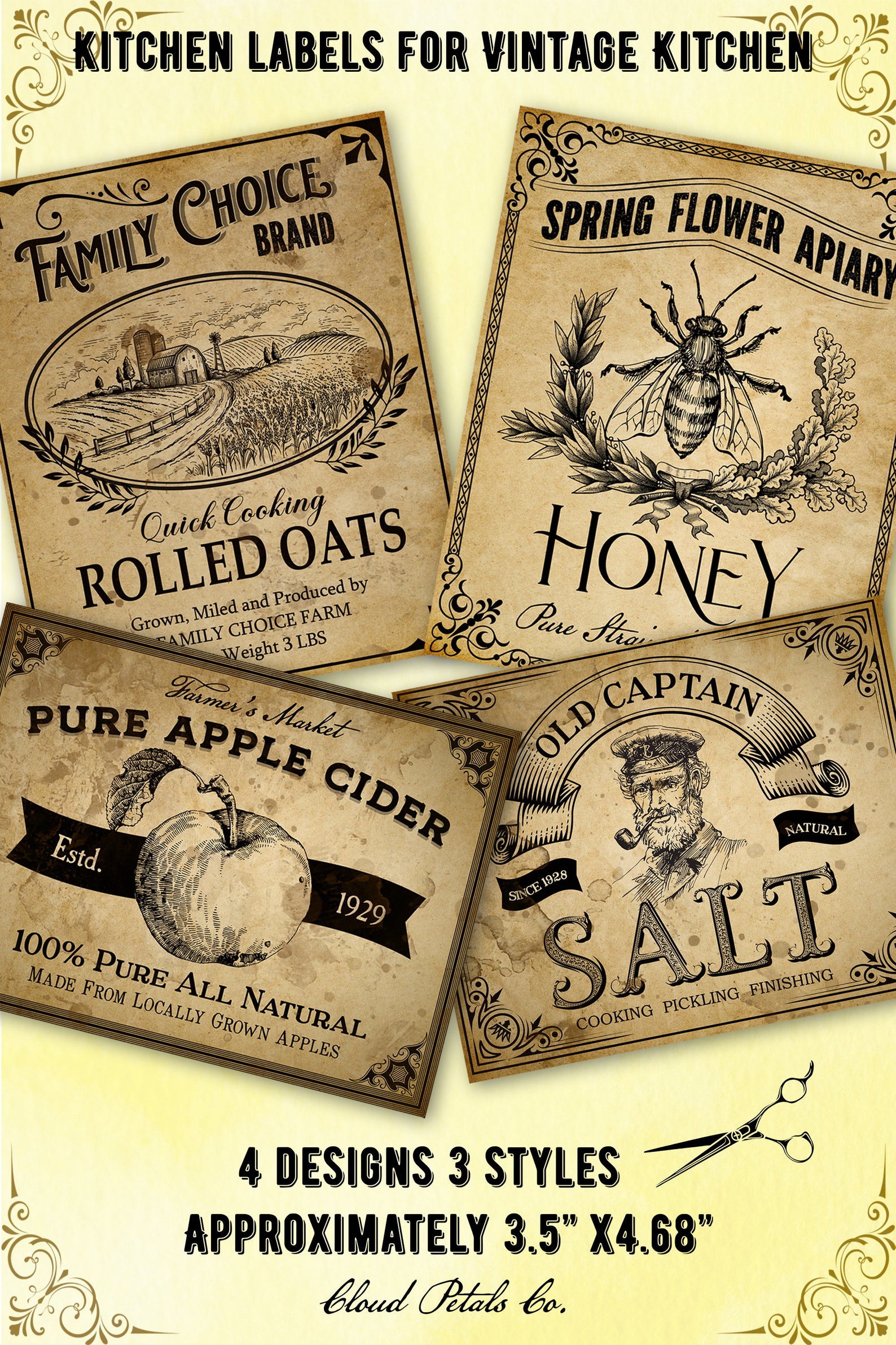 Vintage Kitchen Label Primitive Farmhouse Printable Jar Label Pantry ...