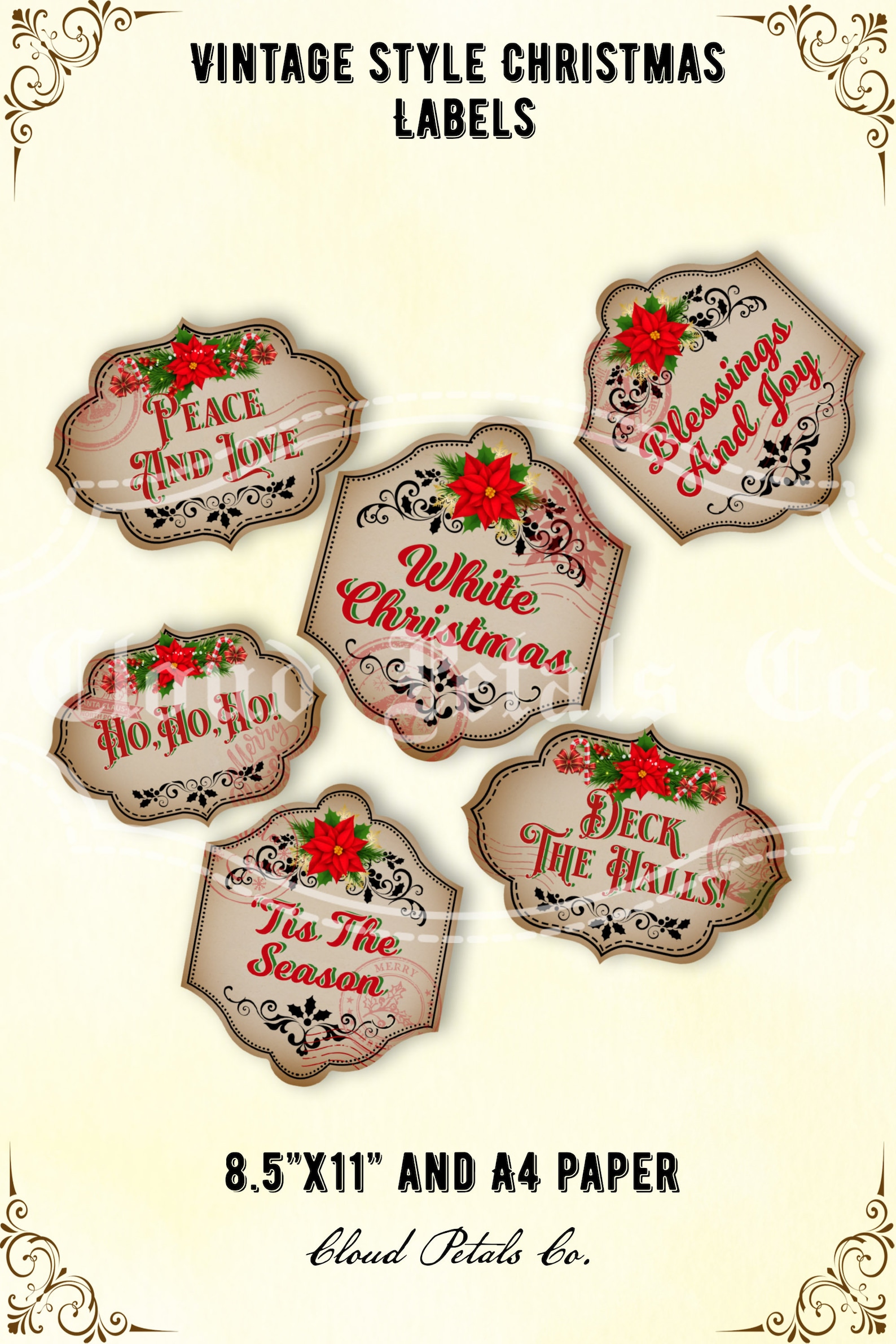 Vintage Christmas Labels, Printable Labels for Jars, Christmas Bottle ...