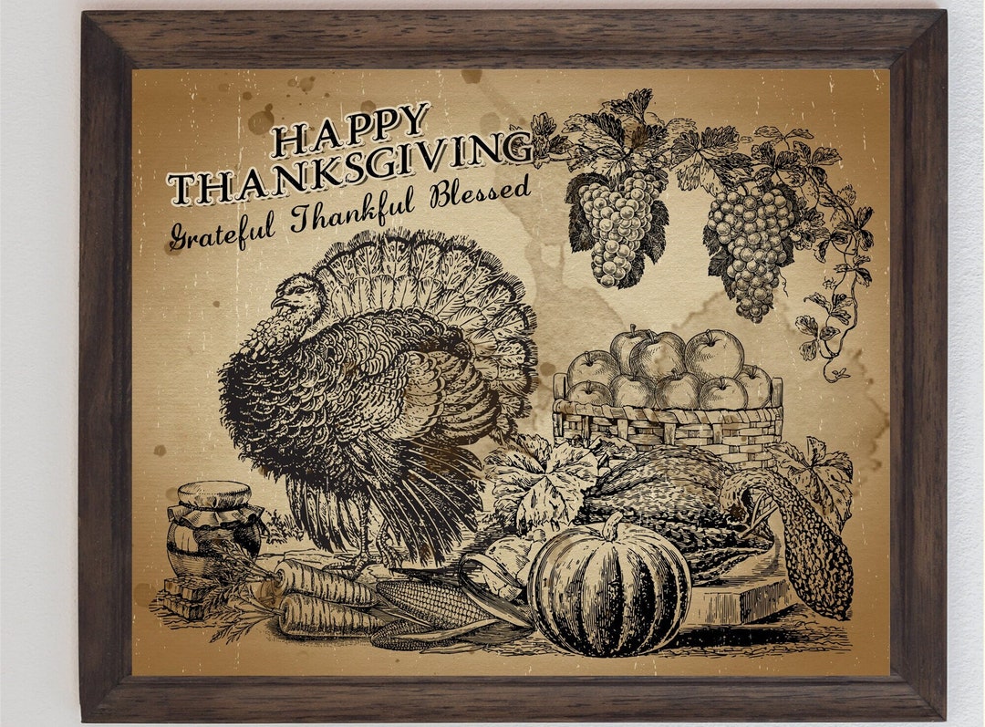 Vintage Thanksgiving Turkey Sign Printable, Fall Harvest Wall Art ...