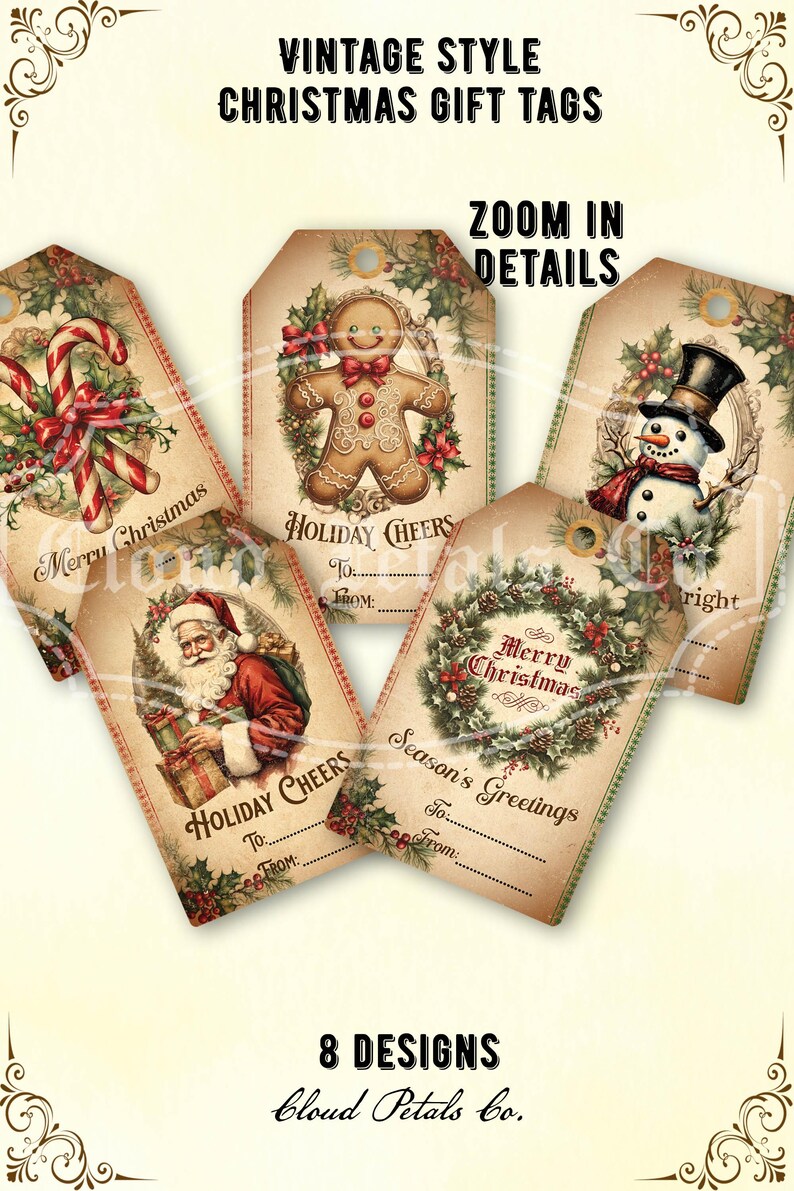 Vintage Christmas Gift Tags, Printable DIY Decor (digital Download ...