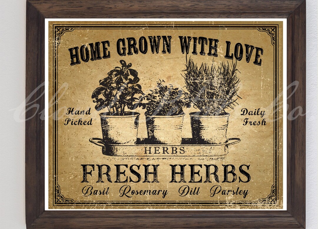 Vintage Fresh Herbs Garden Sign, Farmhouse Kitchen Decor Wall Art DIY ...
