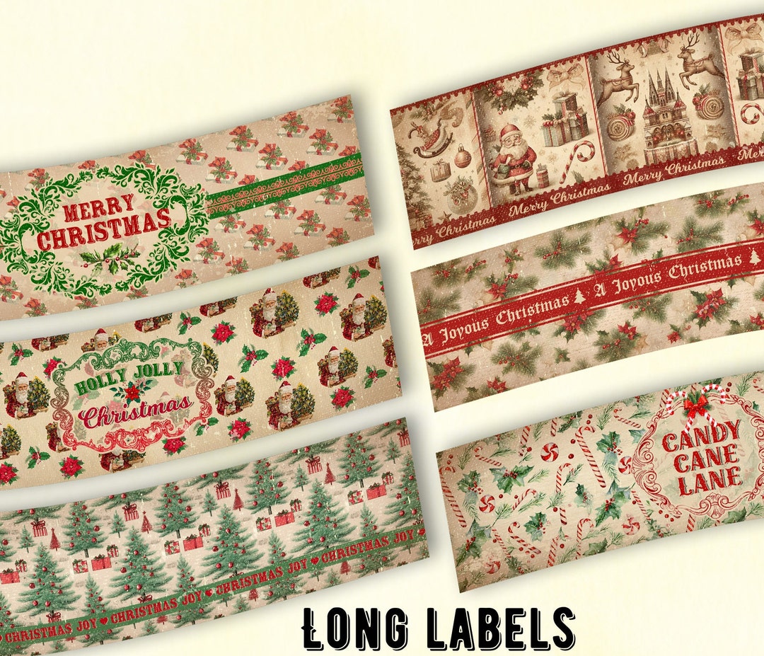 Vintage Christmas Bottle Labels Printable, Long Labels for Jars, Can ...