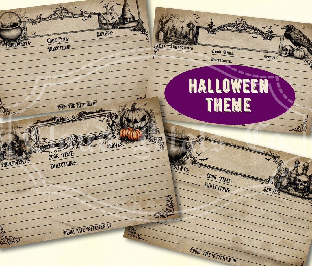 Vintage Halloween Recipe Card, Printable 6x4 Halloween Decor, Witch ...