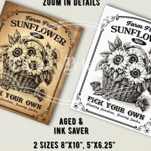 Vintage Sunflower Sign, Printable Sunflower Print, Sunflower Wall Art ...