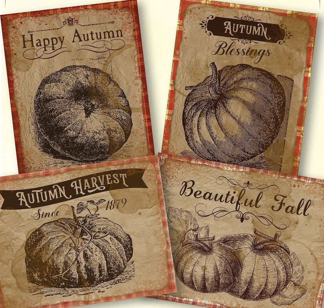 Vintage Fall Printable, Thanksgiving Pumpkin Tag, Autumn Harvest Label ...
