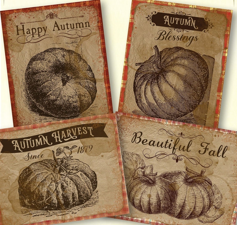 Vintage Fall Printable Thanksgiving Pumpkin Tag Autumn - Etsy