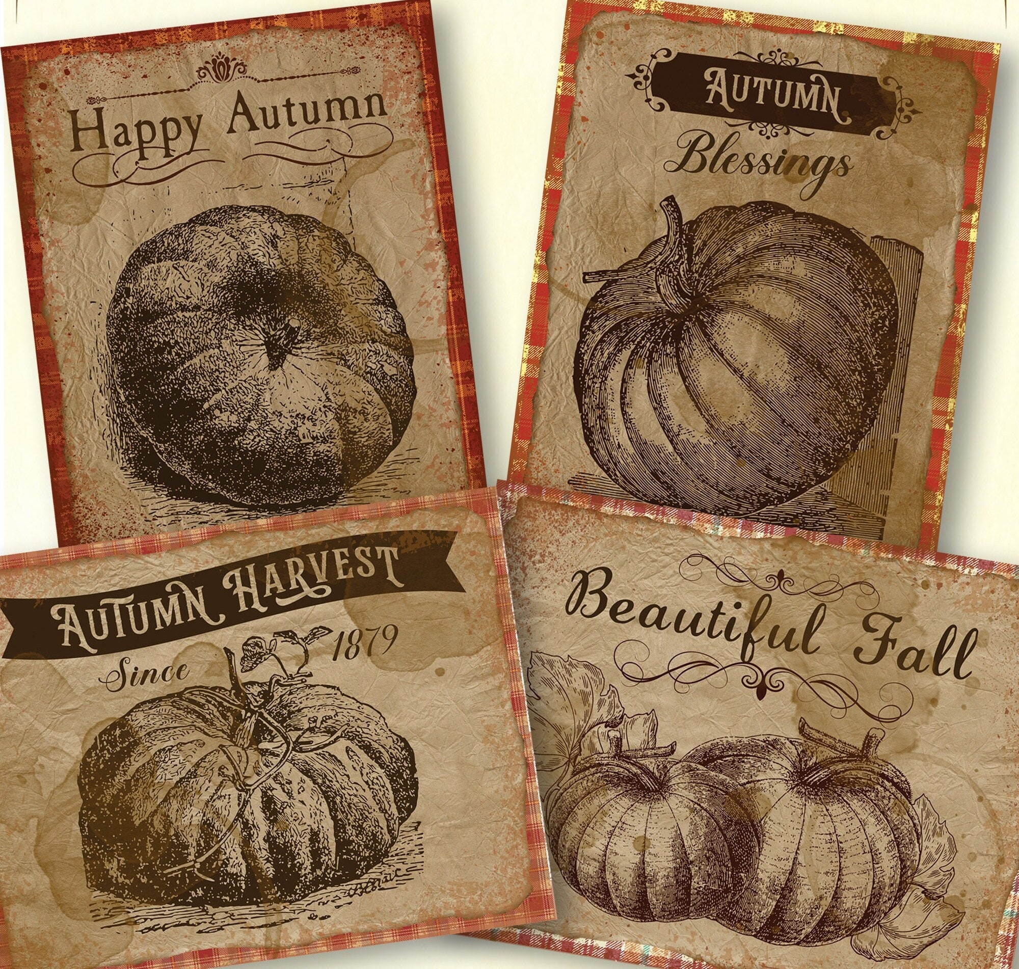 Vintage Fall Printable Thanksgiving Pumpkin Tag Autumn - Etsy