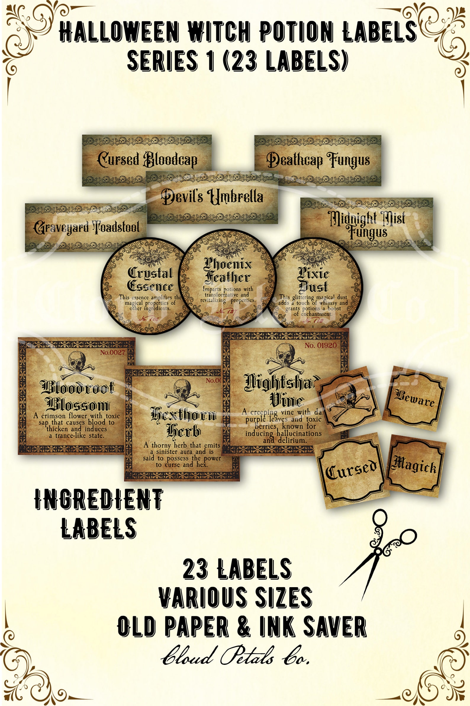 Vintage Halloween Witch Potion Labels Printable, Witchcraft Apothecary ...
