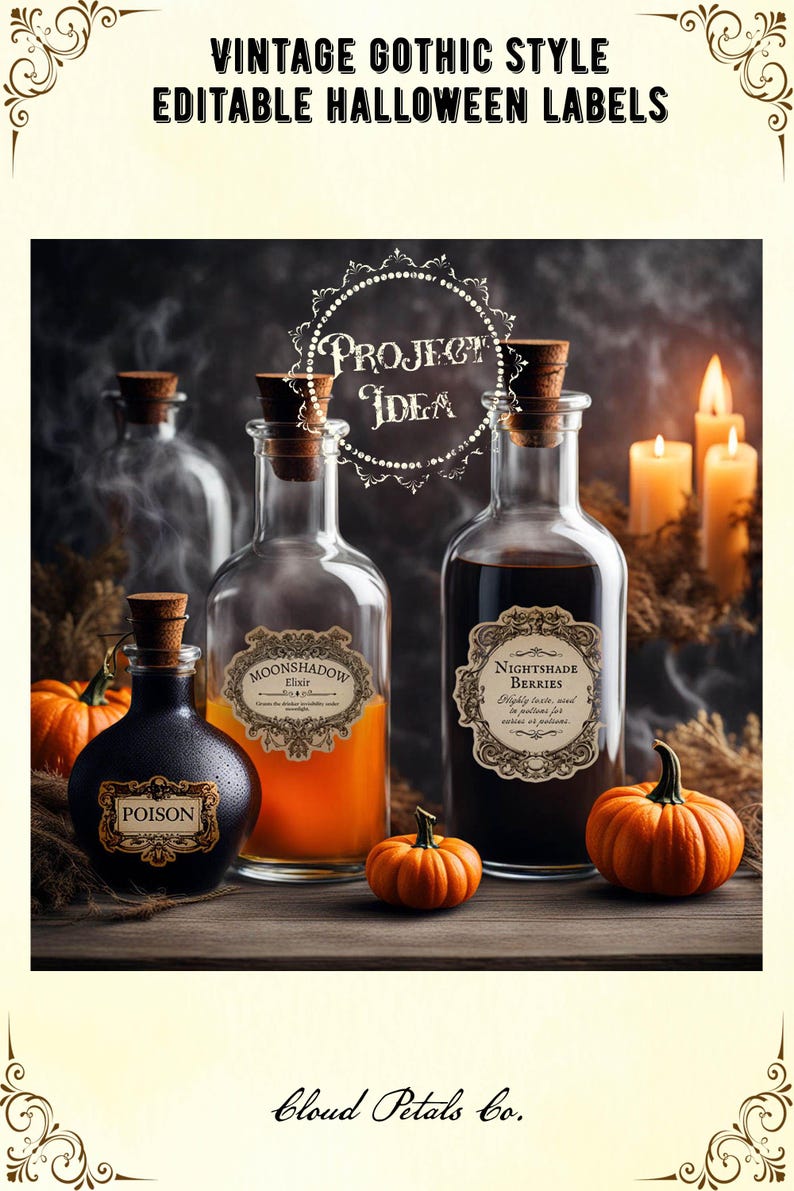 Editable Vintage Halloween Labels, Witch Apothecary DIY Decor (canva ...
