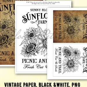Sunflower Farmhouse Sign, Vintage Sunflower Farm Printable, Sunflower ...