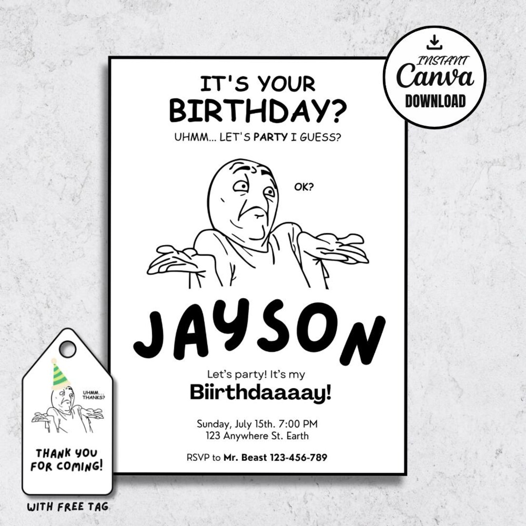 Editable Meme Card Set 2 | Funny Editable Canva Invitation | 5x7 ...