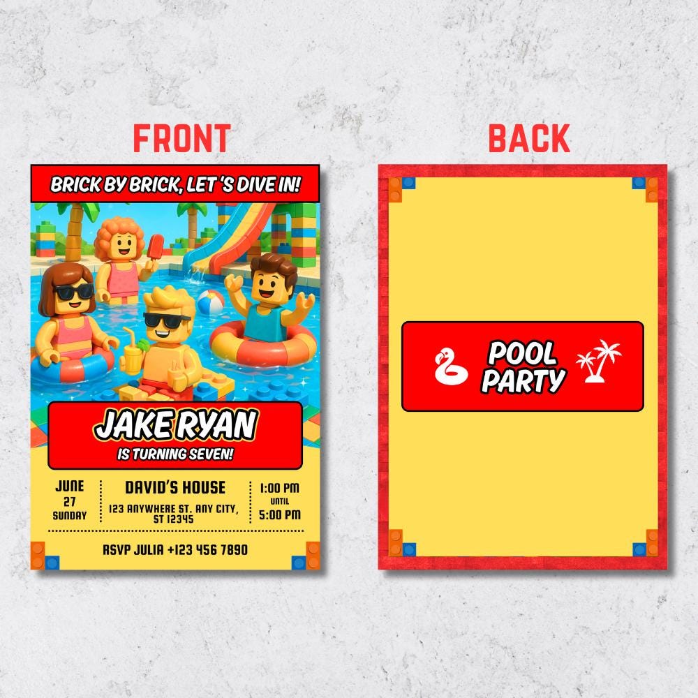 Building Blocks Pool Party Invitation, Editable Canva Template (digital ...