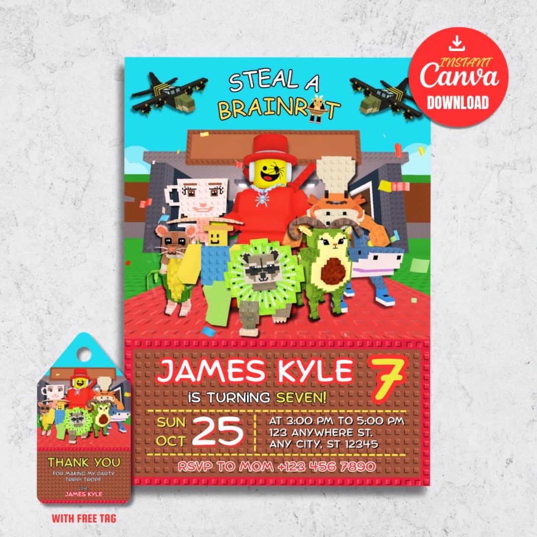 Sammy Brainrot Birthday Invitation, Meme Gamer Party Invite (digital ...