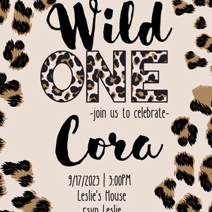 Editable Wild One Leopard Print Jungle Birthday Party Invitation ...