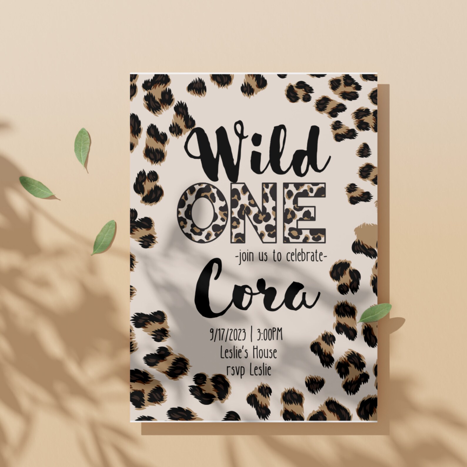 Editable Wild One Leopard Print Jungle Birthday Party Invitation ...