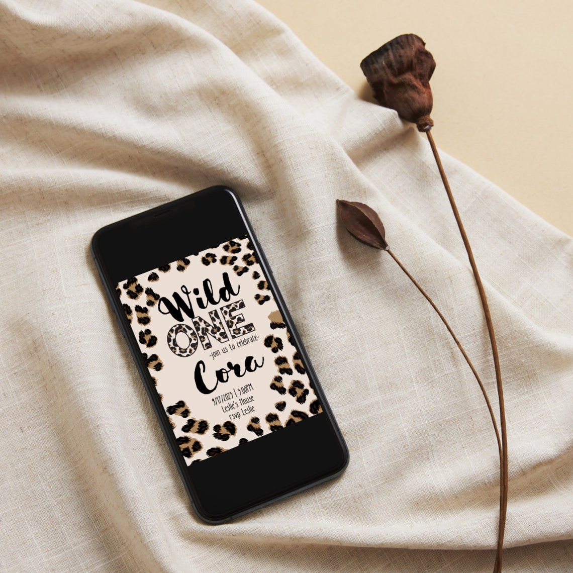 Editable Wild One Leopard Print Jungle Birthday Party Invitation ...