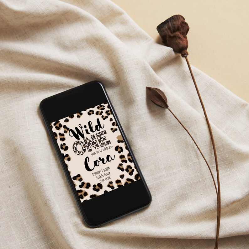 Editable Wild One Leopard Print Jungle Birthday Party Invitation ...