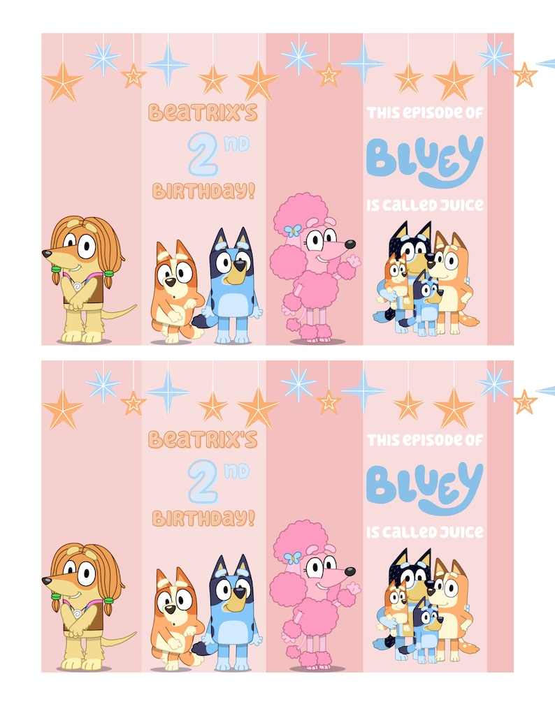 Pink Blue Y Juice Label,bluey Birthday,blue Y Food Label,blue Y Party ...
