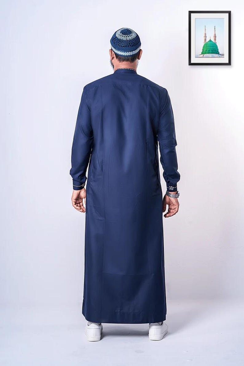 Navy Blue Embroidered Thobe for Men | Stylish Men's Thobe Online ...