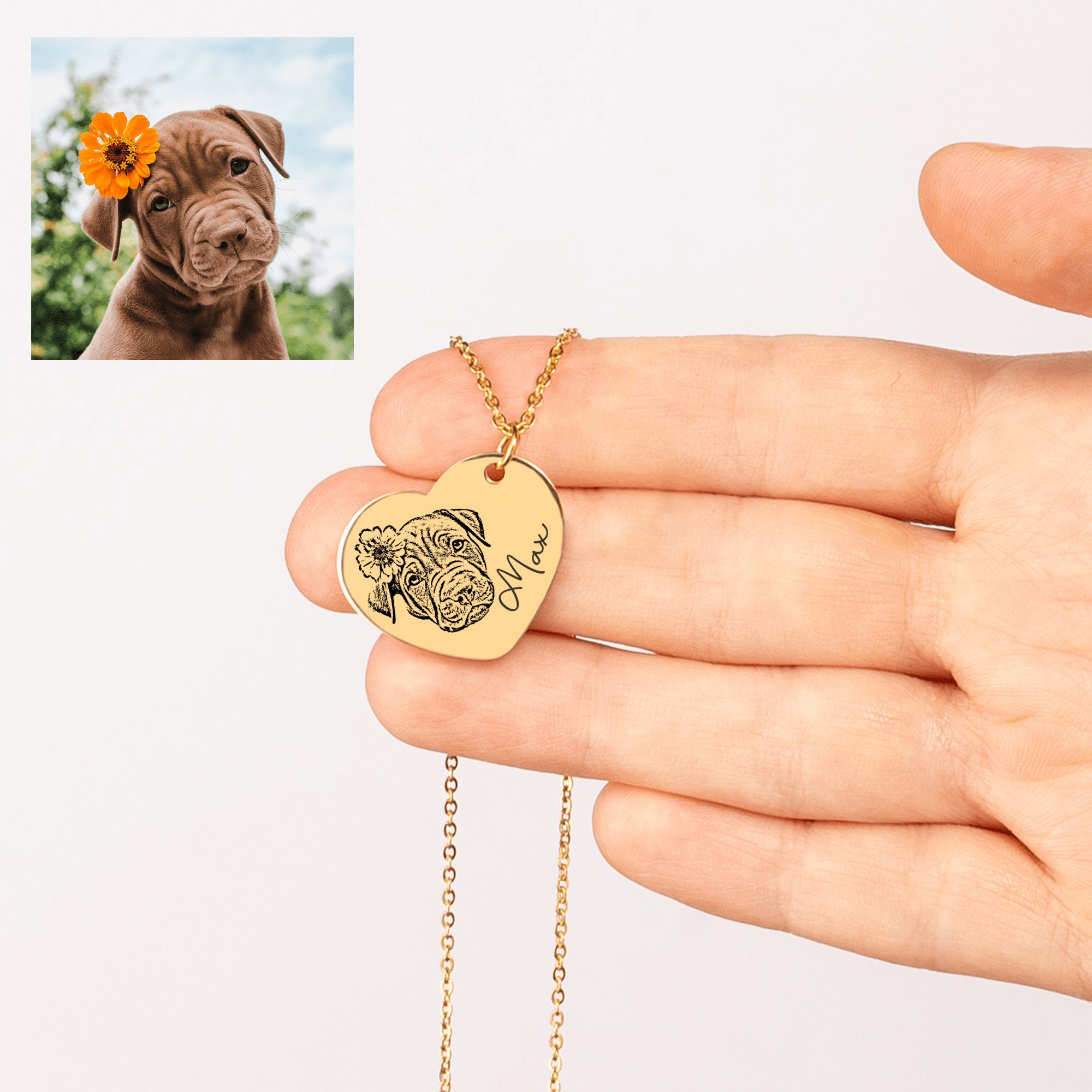 Personalized Pet Portrait Heart Necklace, Custom Cat Mom Jewelry ...