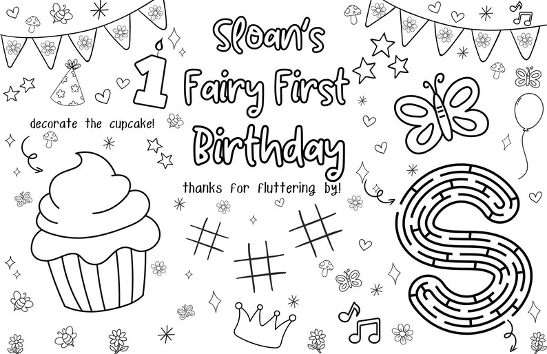 Fairy First Birthday Coloring Sheet - Etsy