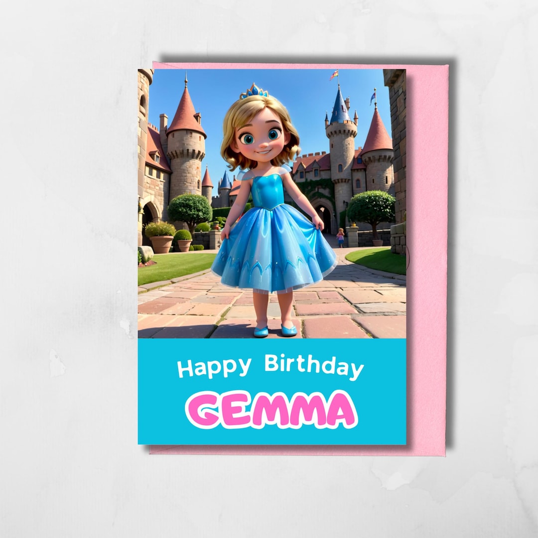 Personalised Princess Birthday Card for Kids Custom Name and Character ...