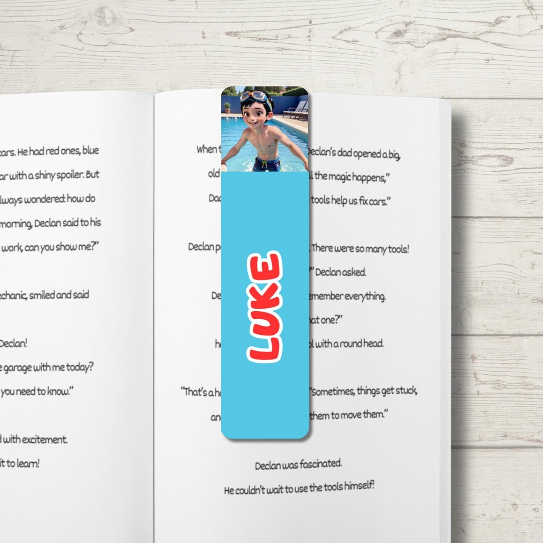 Personalised Swimming Bookmark for Children Custom Name and Character ...