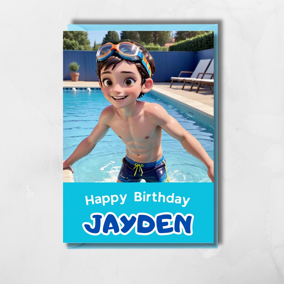 Personalised Swimming Birthday Card for Children Custom Name and ...