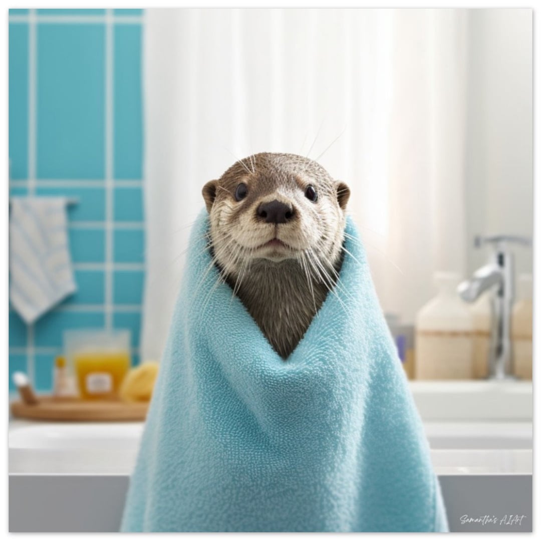 Otter In The Bathroom Metal Poster Of An Otter Print Of An Otter In A