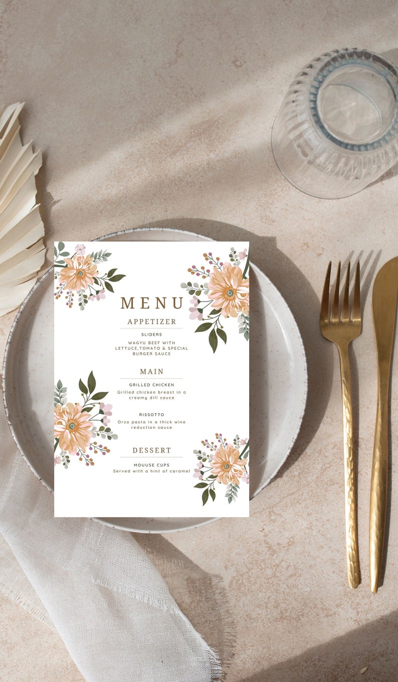 Floral Wedding Menu Template - Etsy