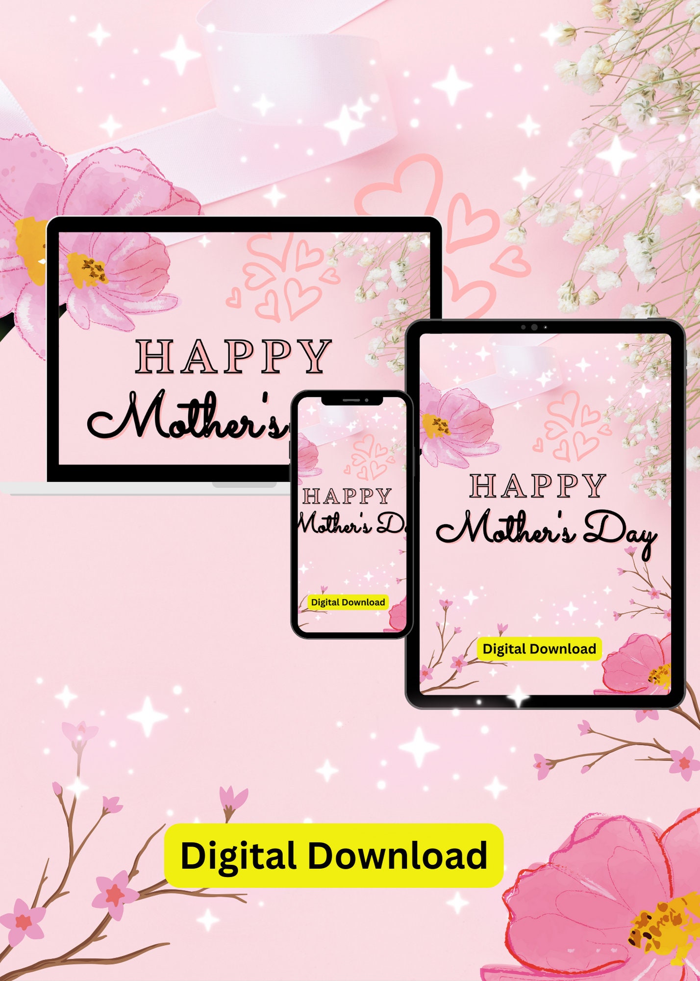 Digital Mother's Day Card Template Mother's Day Electronic Mother's Day ...