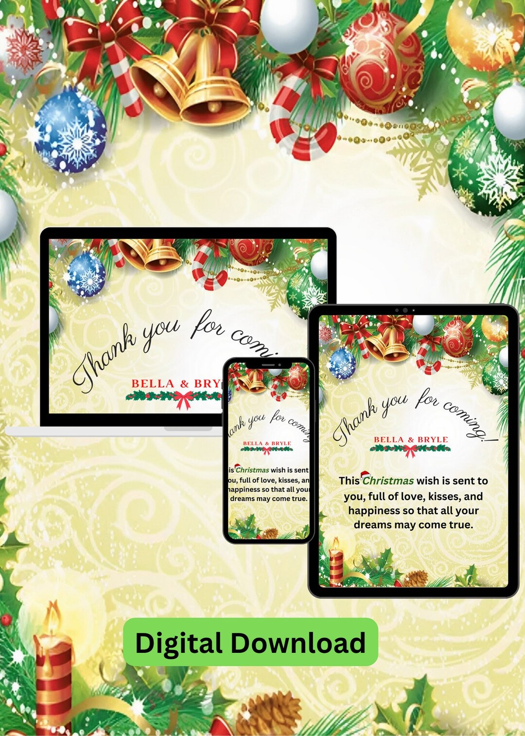 Digital Thank You Card Template Birthday Thank You Electronic Thank You ...