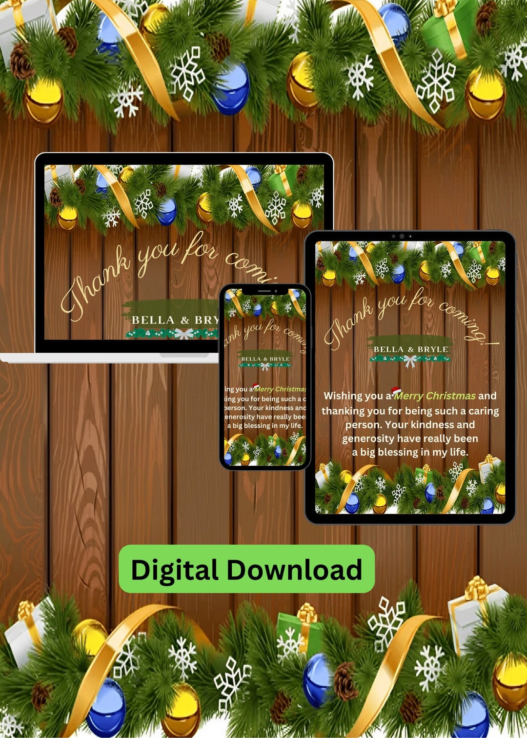 Digital Thank You Card Template Birthday Thank You Electronic Thank You ...