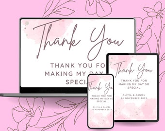 Digital Thank You Card Template Birthday Thank You Electronic Thank You ...