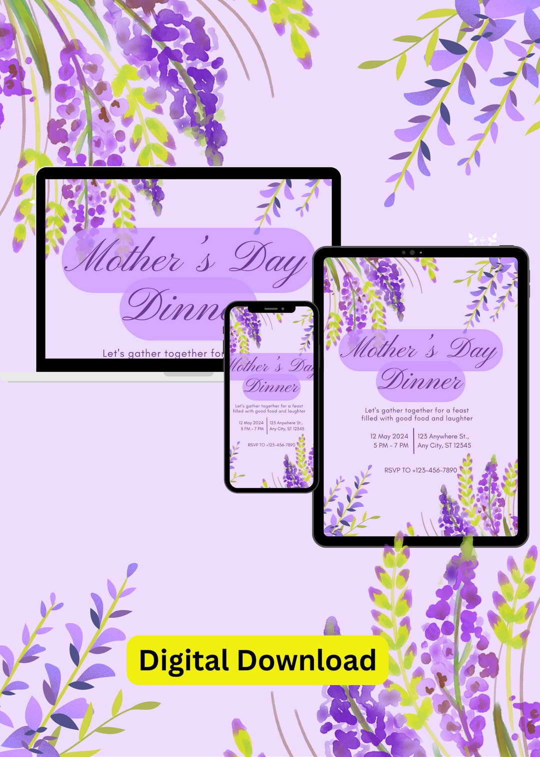 Digital Mother's Day Card Template Mother's Day Electronic Mother's Day ...