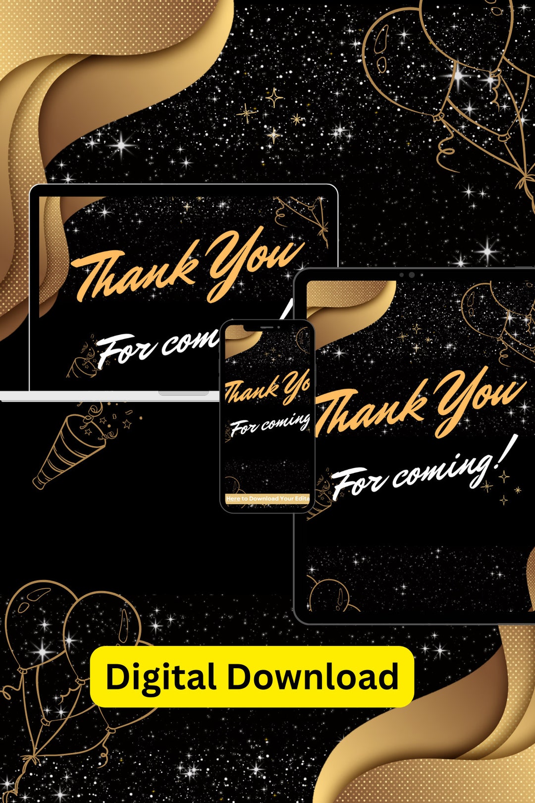 Digital Thank You Card Template Birthday Thank You Electronic Thank You ...