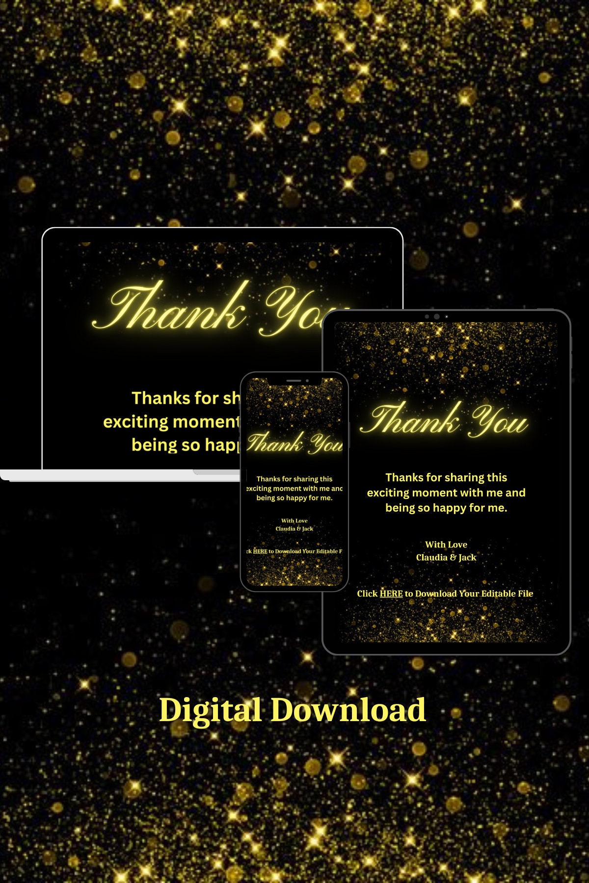 Digital Thank You Card Template Birthday Thank You Electronic Thank You ...