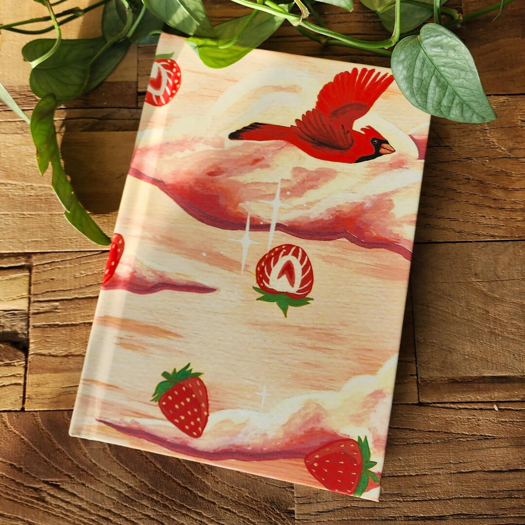 Printed Notebook of Hand-painted Cardinal | Dreamy Pink Clouds and ...