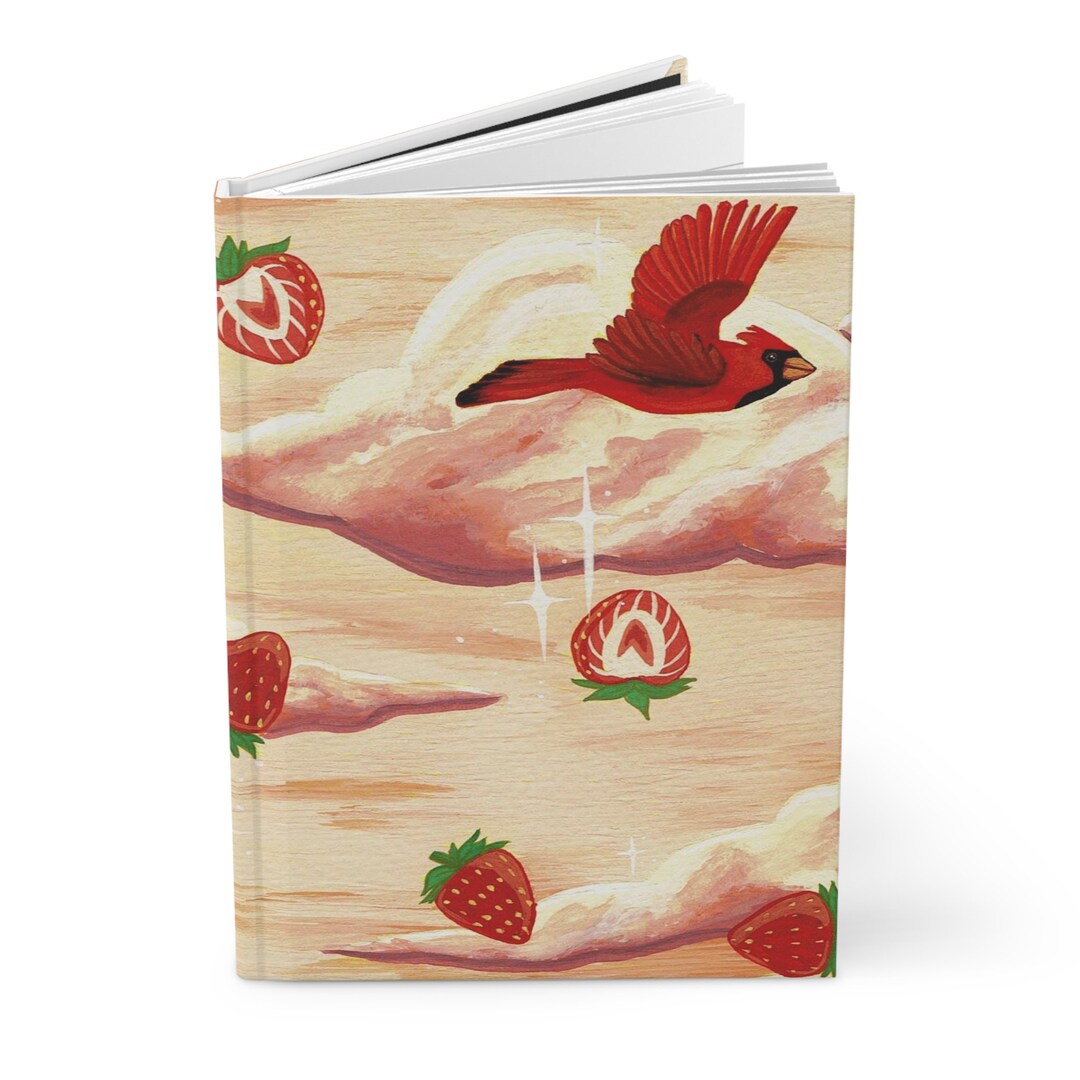 Cute Kawaii Pink Strawberry Hardcover Journal Original Gouache Painting ...