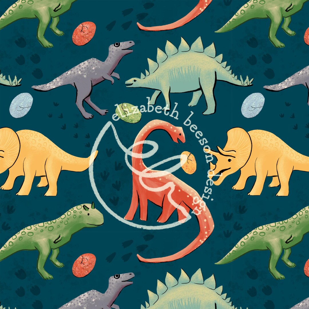 Dinosaur Repeating Pattern, Dinosaur Easter Seamless Pattern, Dark Blue ...