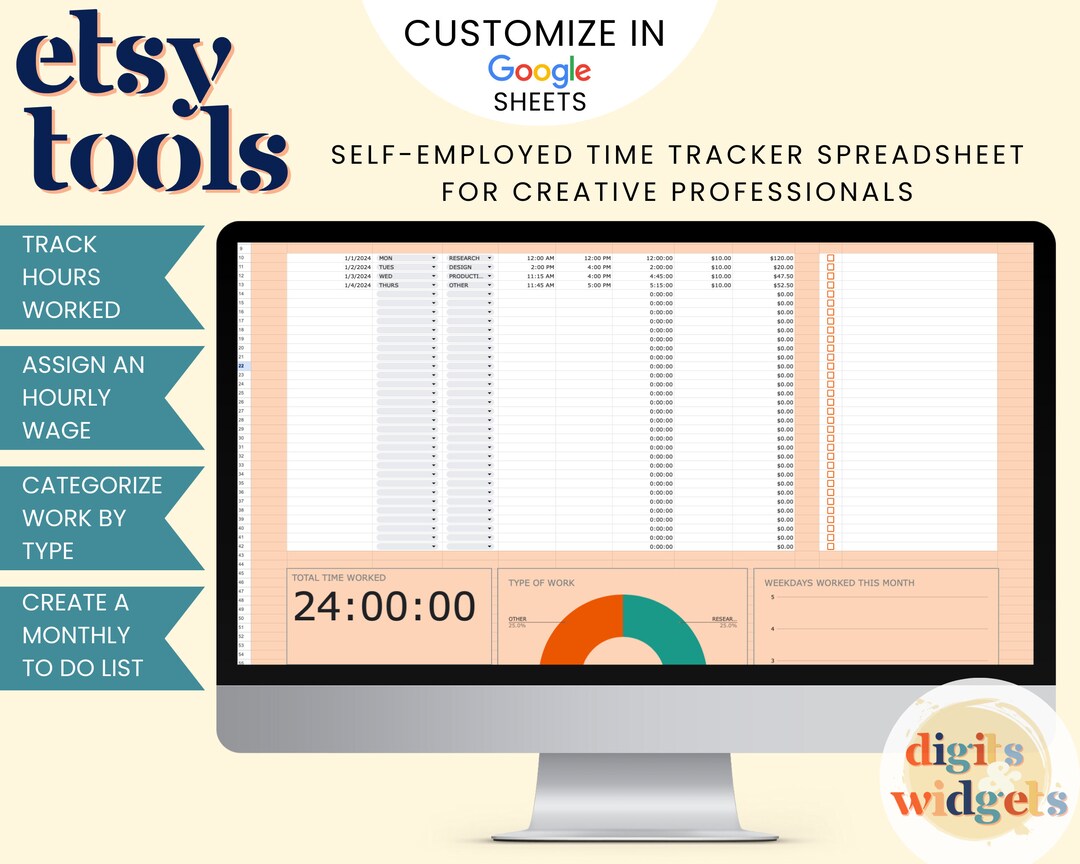 Productivity Time Tracker Spreadsheet for Creative Professionals ...