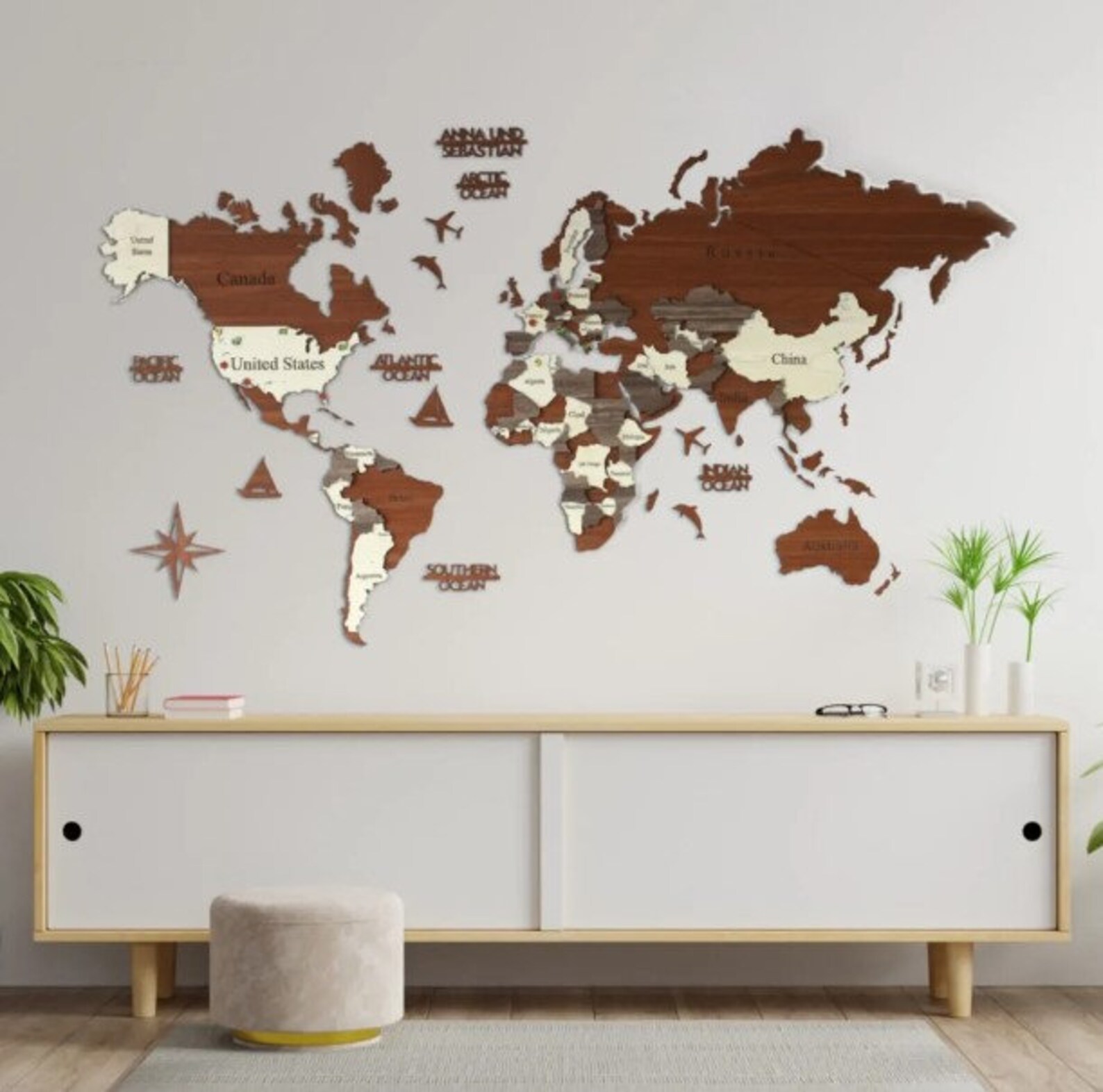 3 D World Map Wall Decor , World Map Decor , Wall Painting , Real World ...
