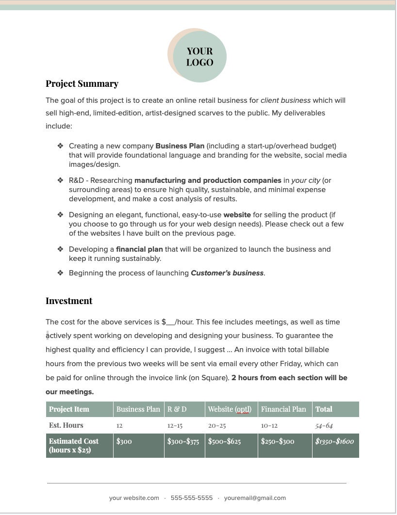 Business Consulting Project Proposal Template // Business Planning for Start-up (green and Pink ...