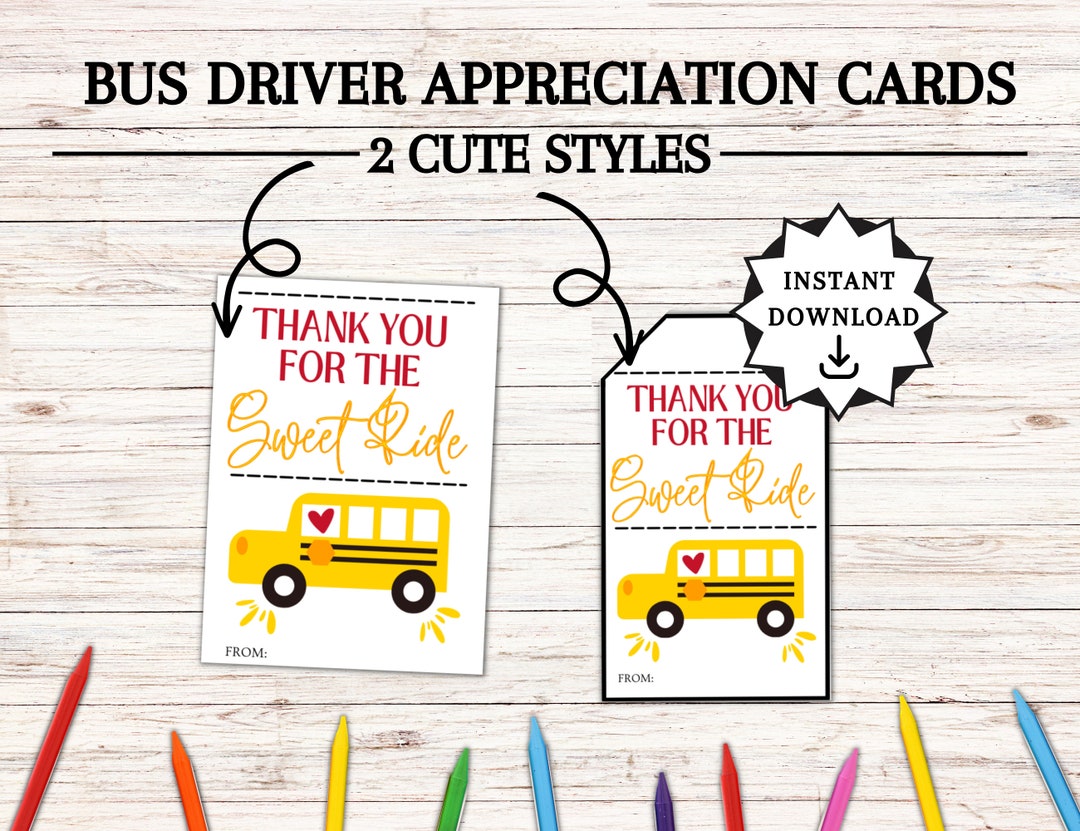 Bus Driver Appreciation Card, Bus Driver Gift Tags, Thank You Bus ...