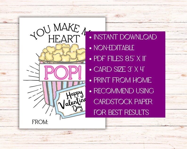 Popcorn Valentine Printable, Popcorn Valentine Tag, Popcorn Tag, Poppin ...