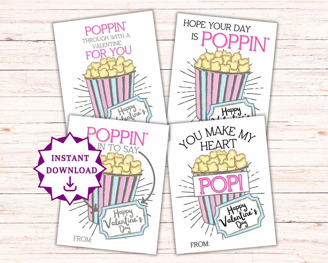 Popcorn Valentine Printable, Popcorn Valentine Tag, Popcorn Tag, Poppin ...
