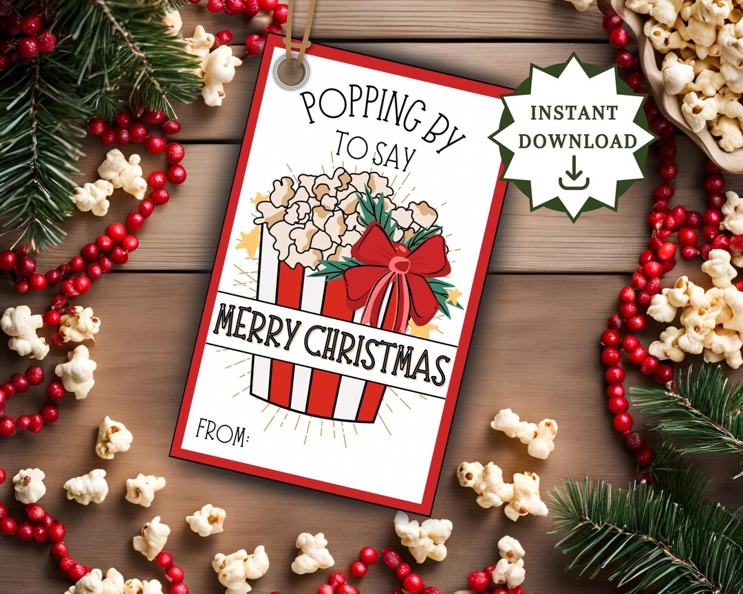 Popcorn Christmas Tag, Neighbor Christmas Gift Tag, Popcorn Gift Tag ...