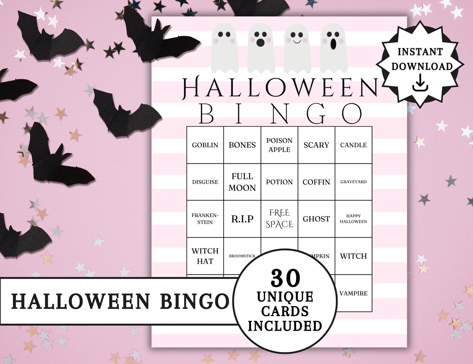 Printable Halloween Bingo Cards, Happy Halloween Bingo, Halloween Party ...